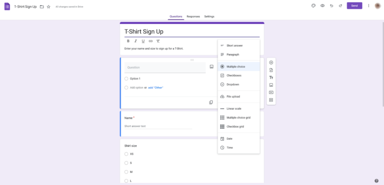 How to make a shirt order form in Google Forms | The Jotform Blog