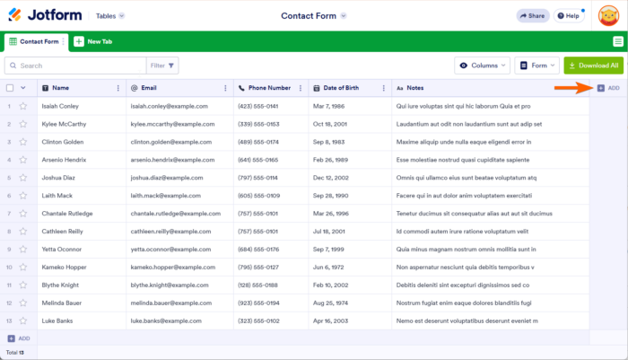 How to Setup Basic Element Columns in Jotform Tables