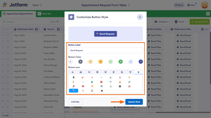 How to Customize Action Buttons in Jotform Tables