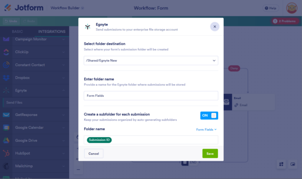 How to Add Egnyte Integration in Jotform Workflows