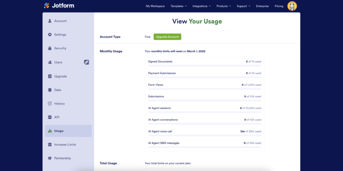 Understanding Your Jotform Account Usage and Limits
