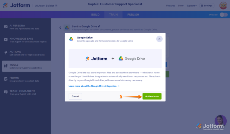 How to Integrate Jotform AI Agents with Google Drive