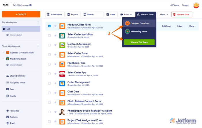 How to Move Your Forms and Other Assets to Your Jotform Team
