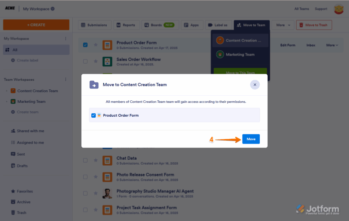 How to Move Your Forms and Other Assets to Your Jotform Team
