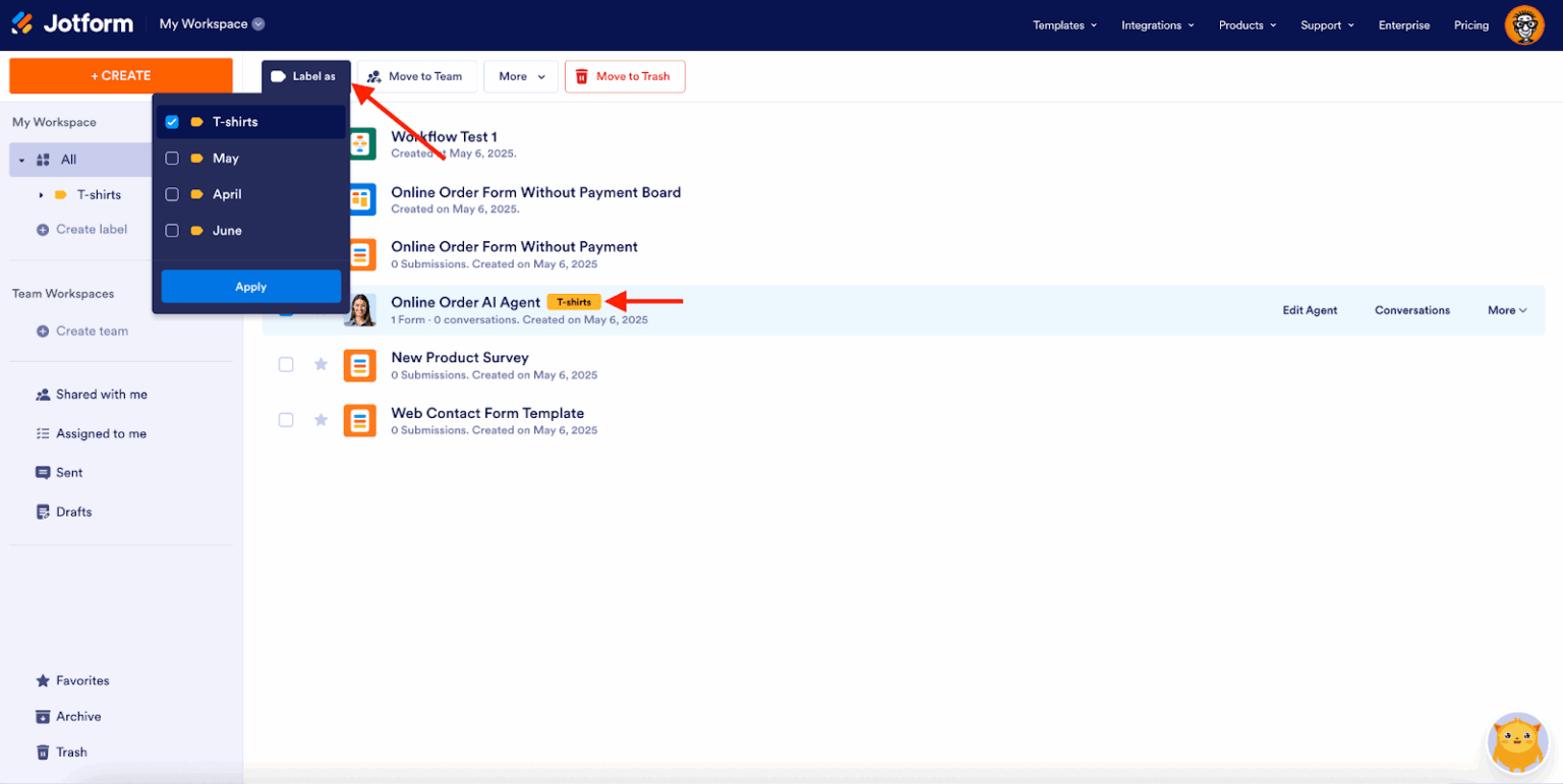 Keep track of your Jotform assets with workspace labels | The Jotform Blog