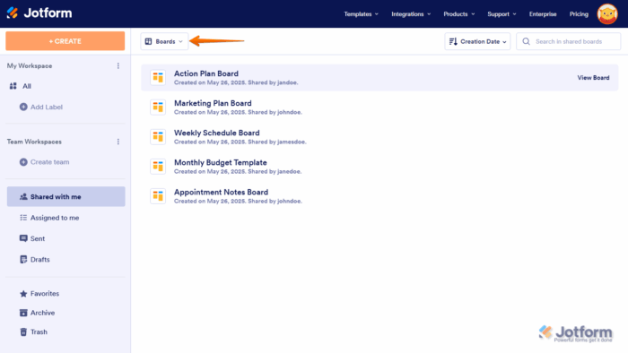 How to View Forms and Other Shared Assets in Your Workspace