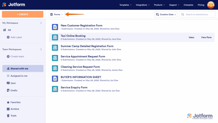 How to View Forms and Other Shared Assets in Your Workspace