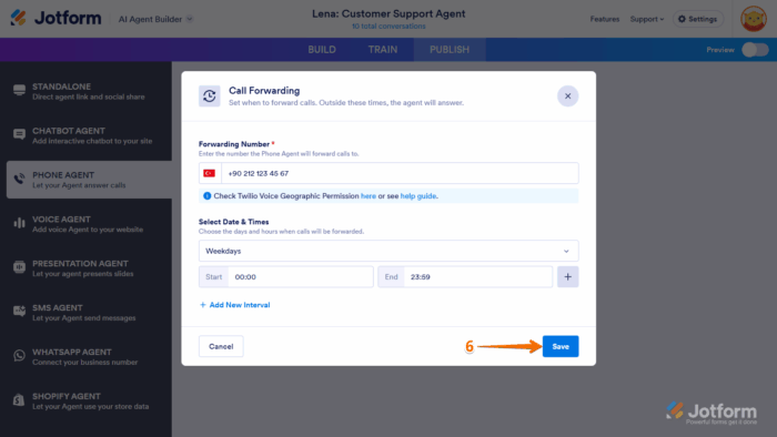 How to Set Up Call Forwarding in Jotform AI Agents