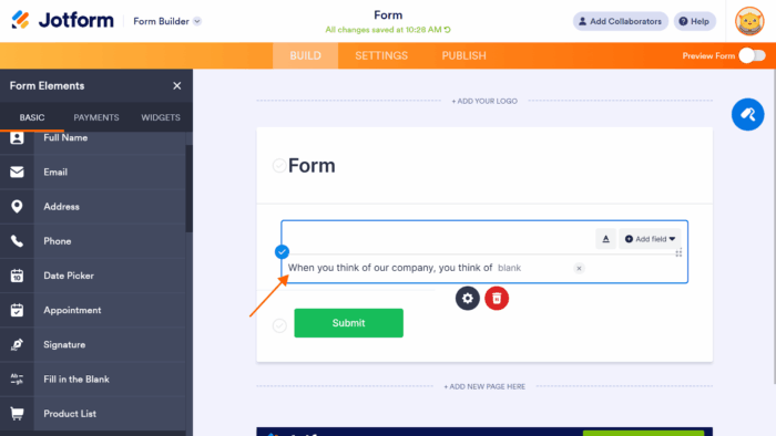 How to add fill-in-the-blank questions to Google Forms | Jotform Blog