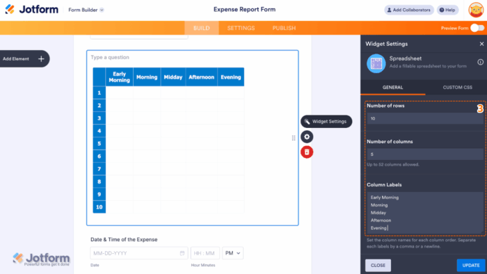 How to Add and Set Up the Spreadsheet Widget on Your Form