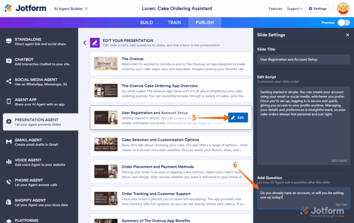 How to Set Up Your Presentation Agent to Ask a Question After a Slide