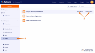 How to View and Continue Saved Form Drafts in Your Workspace