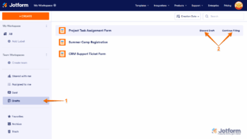 How to View and Continue Saved Form Drafts in Your Workspace