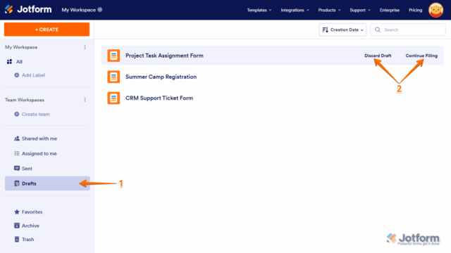 How to View and Continue Saved Form Drafts in Your Workspace
