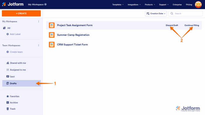 How to View and Continue Saved Form Drafts in Your Workspace
