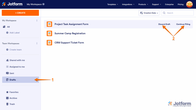 How to View and Continue Saved Form Drafts in Your Workspace