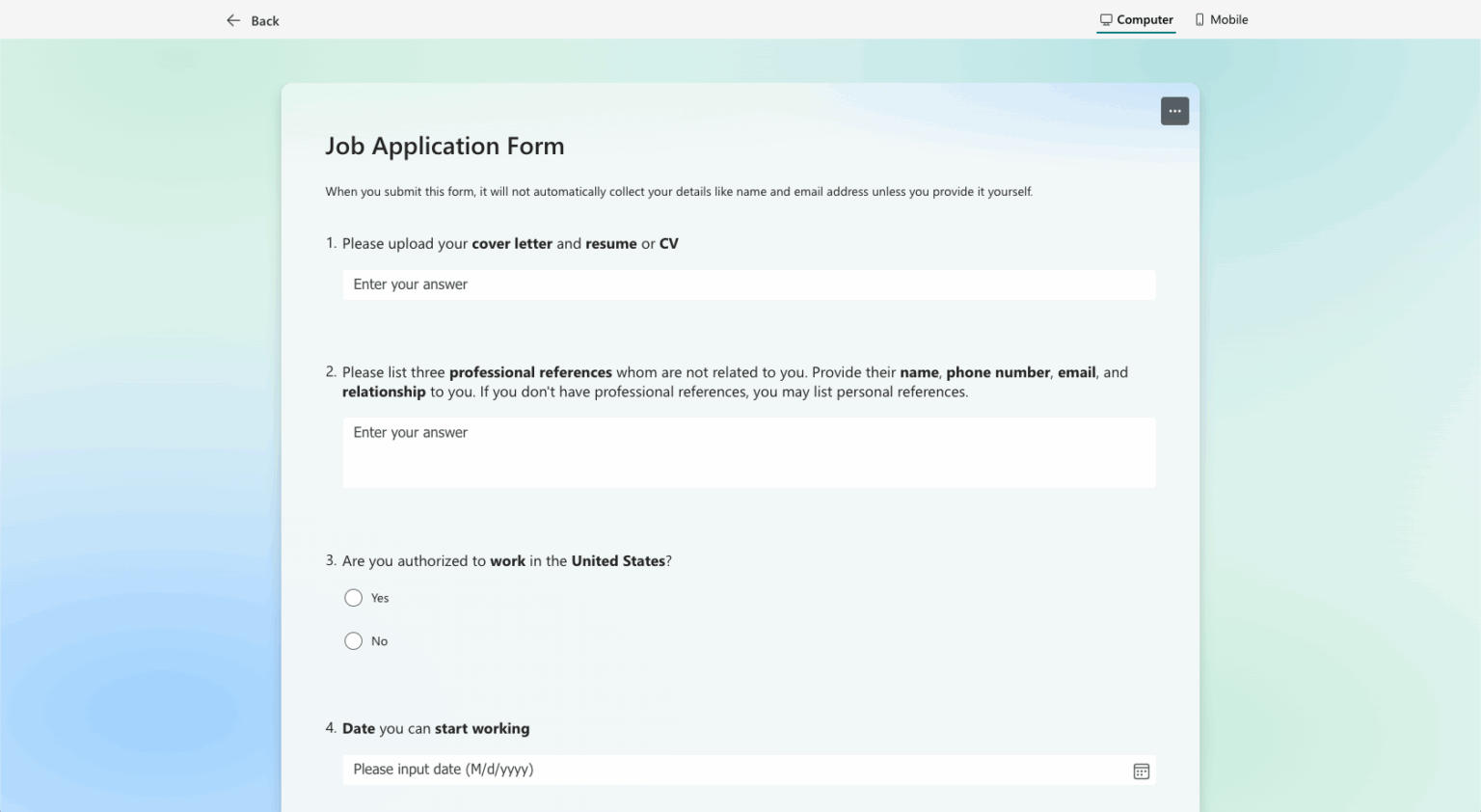 How to create a job application form with Microsoft Forms | The Jotform ...