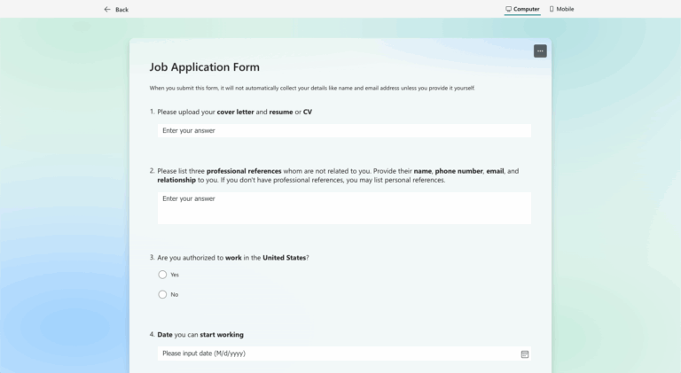 How to create a job application form with Microsoft Forms | The Jotform ...