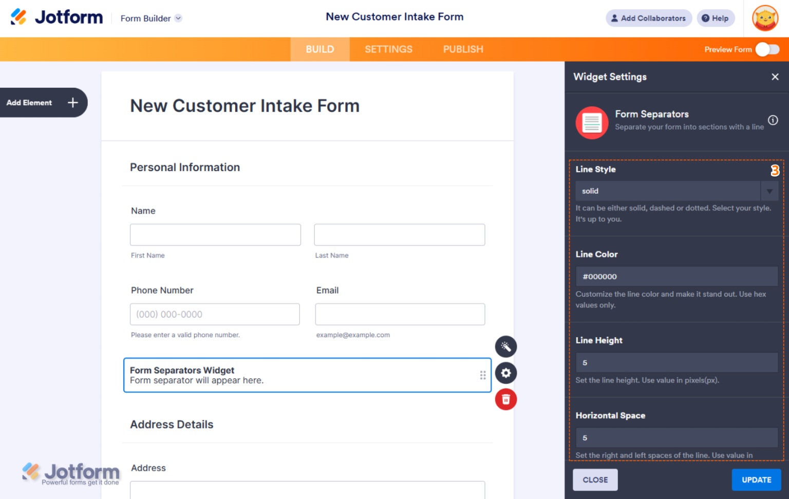 How to Add and Set Up Form Separators Widget on Your Form