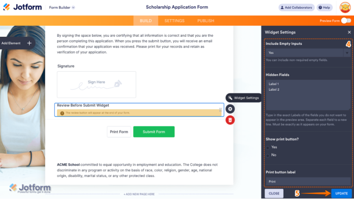 How to Add and Set Up the Review Before Submit Widget on Your Form