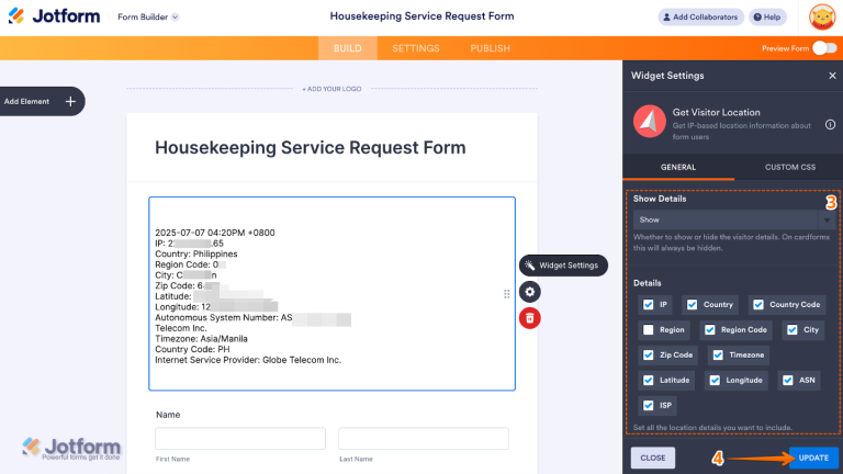 How to Add and Set Up the Get Visitor Location Widget on Your Form