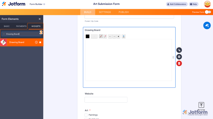 How to Add and Set Up the Drawing Board Widget on Your Form