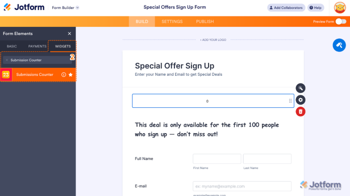 How to Add and Set Up the Submissions Counter Widget on Your Form