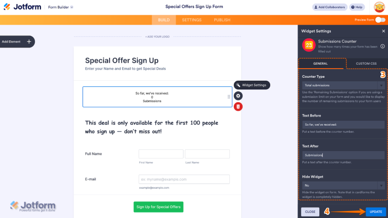 How to Add and Set Up the Submissions Counter Widget on Your Form