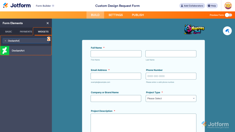 How to Add and Set Up the DeviantArt widget on Your Form