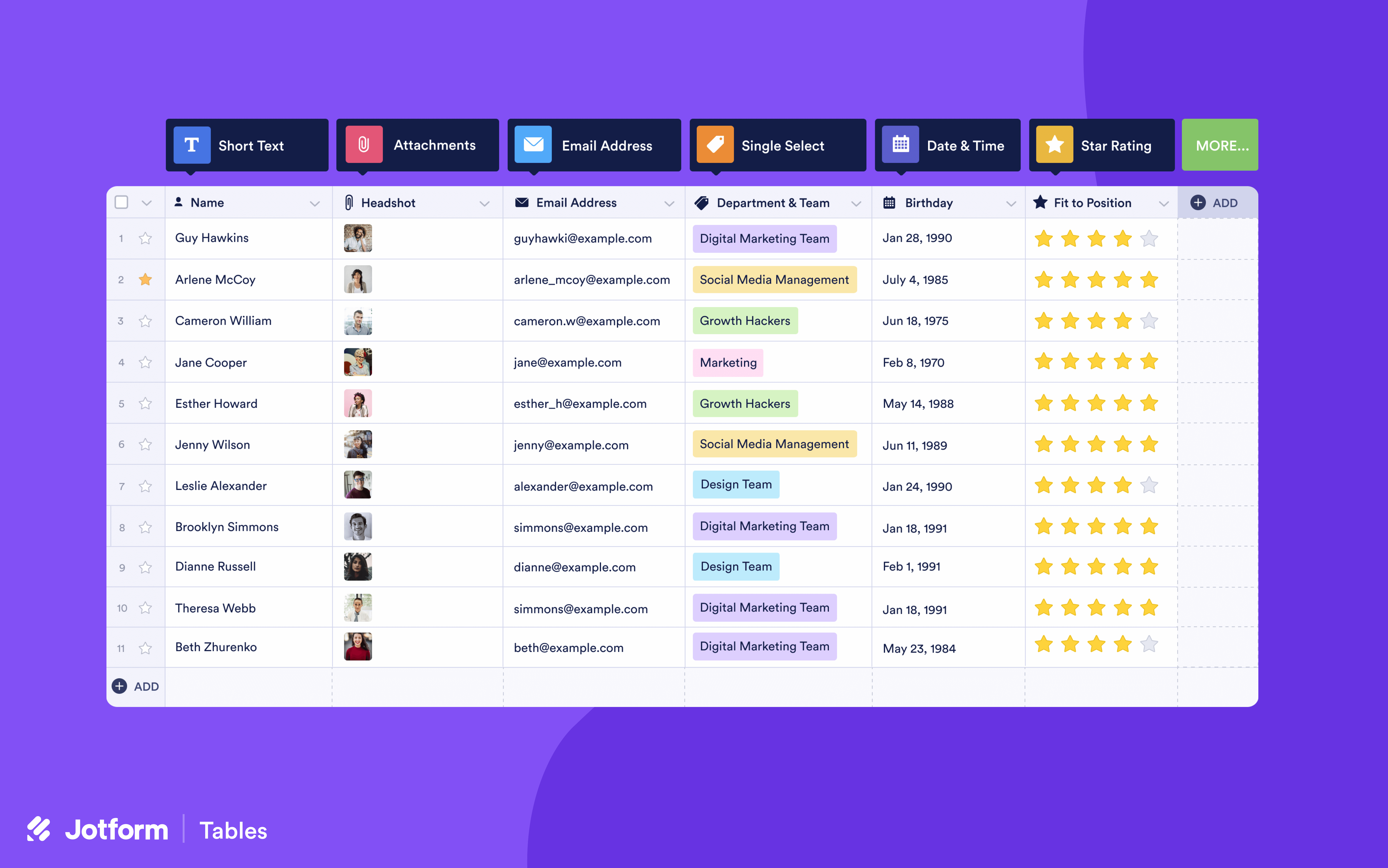 Media Assets of Tables | Jotform